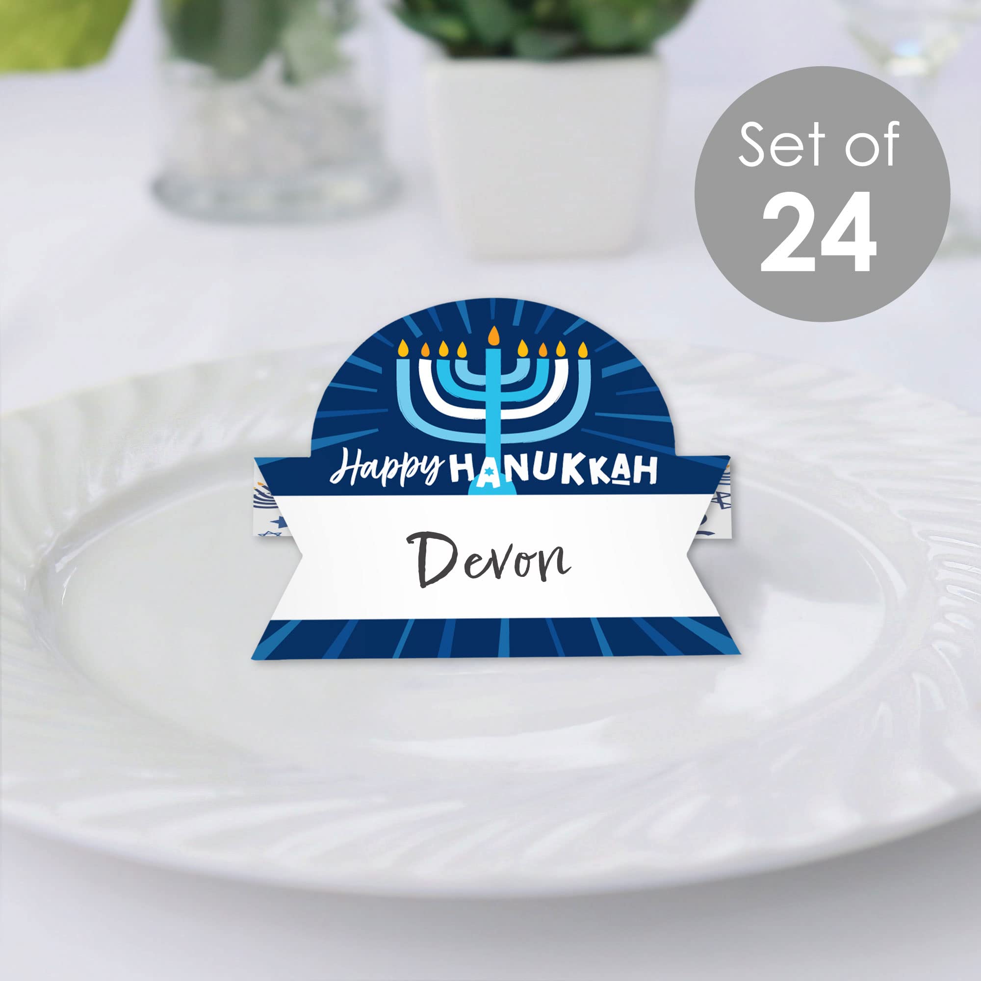 Big Dot of Happiness Hanukkah Menorah - Chanukah Holiday Party Tent Buffet Card - Table Setting Name Place Cards - Set of 24