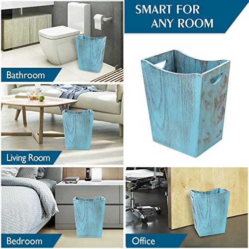 Honest Wood Trash Can,Rustic Farmhouse Style Wastebasket Bin with Handle for Living Room,Bedroom,Bathroom,Kitchen,Office(Blue)