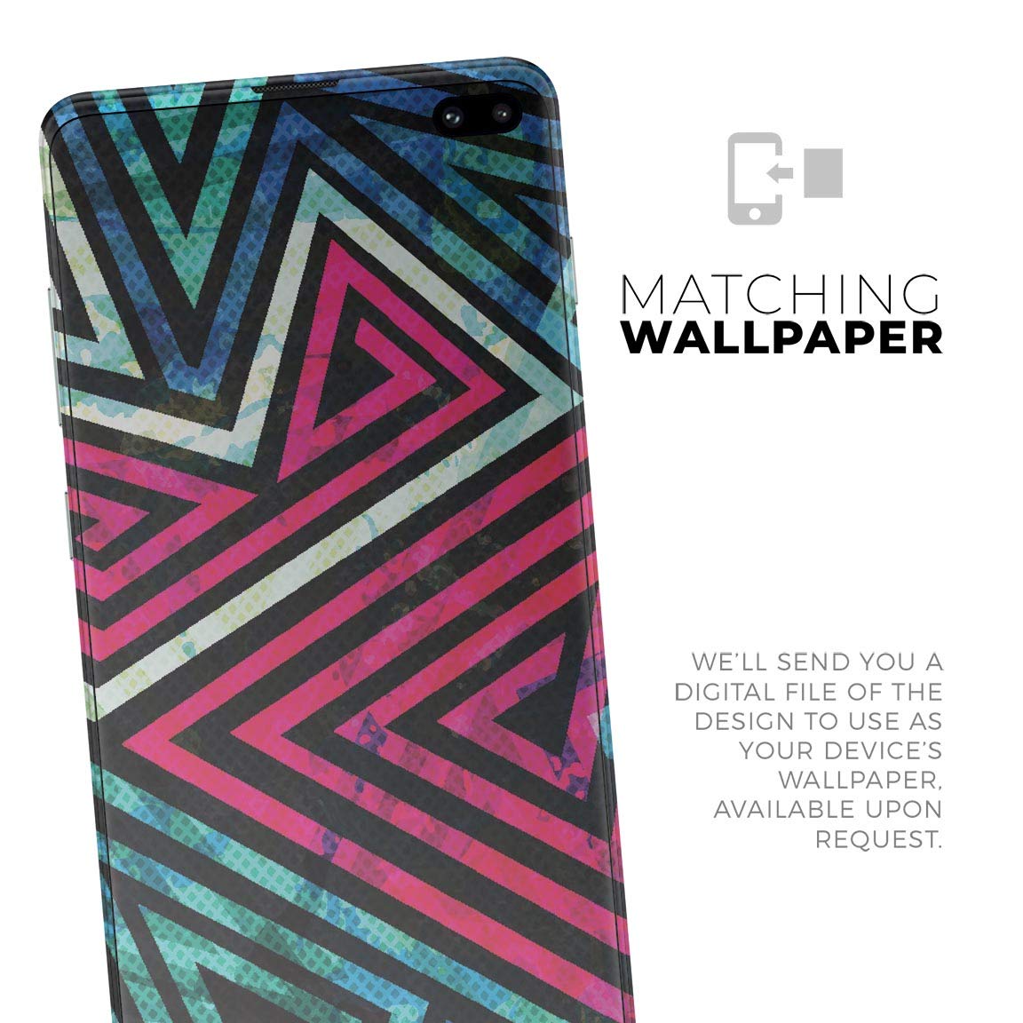 DesignSkinz Grungy Neon Triangular Zig Zag Shapes Protective Vinyl Decal Wrap Skin Cover Compatible with The Samsung Galaxy S20 (Screen Trim & Back Glass Skin)