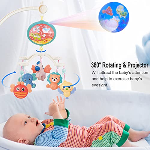 MARUMINE Baby Musical Crib Mobile with Night Light, Timer, Hanging Rattles, Nursery Ceiling Star Projector, Take Alone Music Box with Remote, Relaxing Soother Toys for Newborn Babies Boys Girls