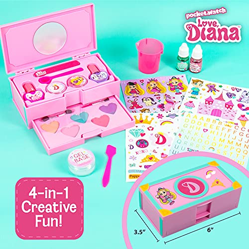 Love, Diana Magical Make-Up Set by Horizon Group USA, Play Dress Up Makeup, Create DIY Lip Balms, Includes Over 20 Cosmetic Accessories, 250+ Stickers, Reusable Makeup Case & More, Multi