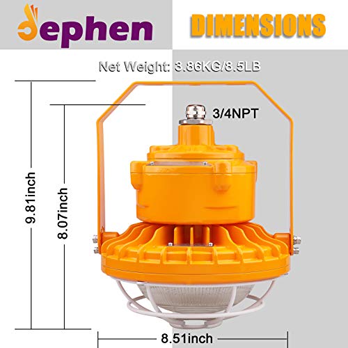 60W LED Explosion Proof Light, UL 844 Certified Class I Division II High Bay Warehouse Lighting, 8400 Lumens 240W Equivalent, 5700K Daylight, IP66 Waterproof, 3/4" NPT/Bracket Installation
