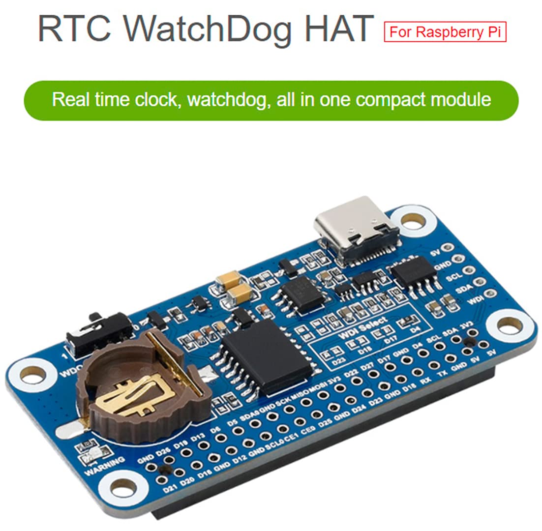 waveshare RTC WatchDog HAT for Raspberry Pi and Jetson Nano,MAX705 Monitoring Circuit with Auto Reset Function,with DS3231SN High Precision RTC Chip