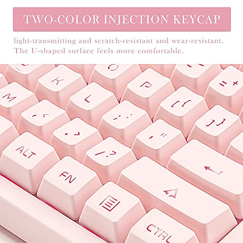 LIOURFE Keyboard with 7 Color LED Backlit, 104 Keys Quiet Wired Computer Keyboard for Office, Mechanical Feeling Gaming Keyboard for Windows Laptop PC Mac (Pink)