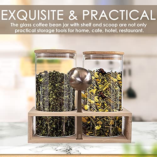 2 PCS Coffee Containers, Sealed Glass Containers with Spoon for Ground Coffee, Beans, Tea, Sugar, Nuts and Loose Tea Storage Jars 2x 45oz