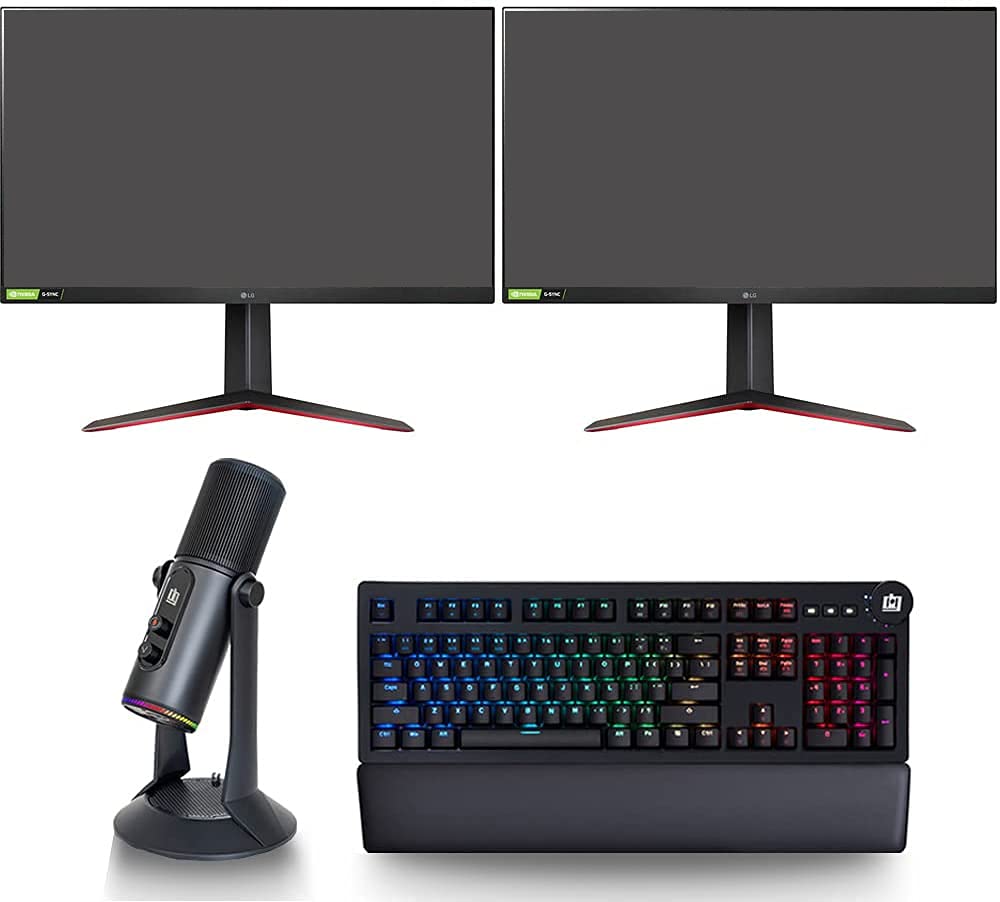 LG 32GN550-B 32" Ultragear FHD 165Hz HDR10 Dual Gaming Monitor with G-SYNC Bundle with Deco Gear Mechanical Keyboard Cherry MX Red + PC Streaming USB Microphone for Gaming