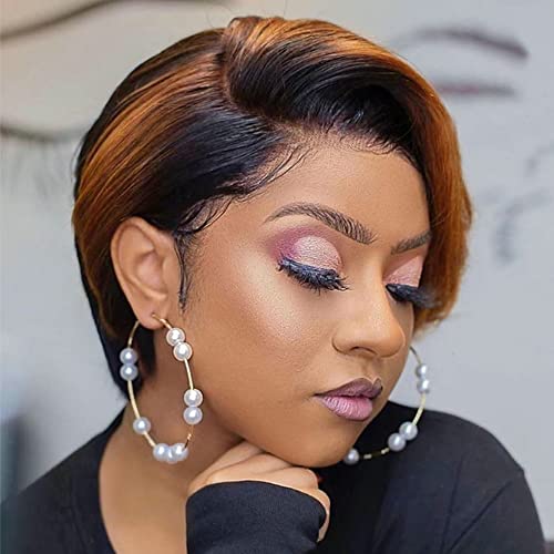 Short Pixie Cut Wig Straight Hair Wigs for Black Women Synthetic Ombre Gold Blonde Bob Daily Use (6 inch) (Ombre Blonde)