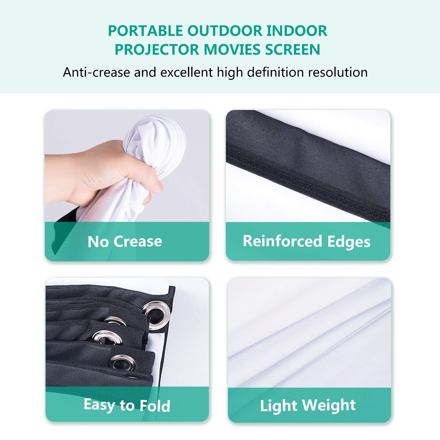 60 Inch 16:9 HD Projector Screen Nell Zimi Portable Foldable Screen Anti-Crease Indoor Outdoor Projector Movies Screen for Home Theater Support Double Sided Projection