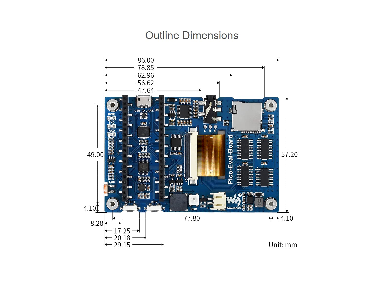 Waveshare Overall Evaluation Board Designed for Raspberry Pi Pico Misc Onboard Components for Easily Evaluating The RP2040