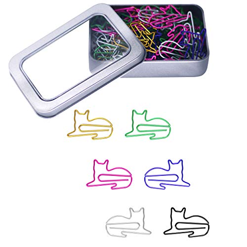 78 Pcs Adorable Cat Animal Shaped Paper Memo Clips Bookmark Assorted Colors in Gift Box for Students, Kids, Teachers