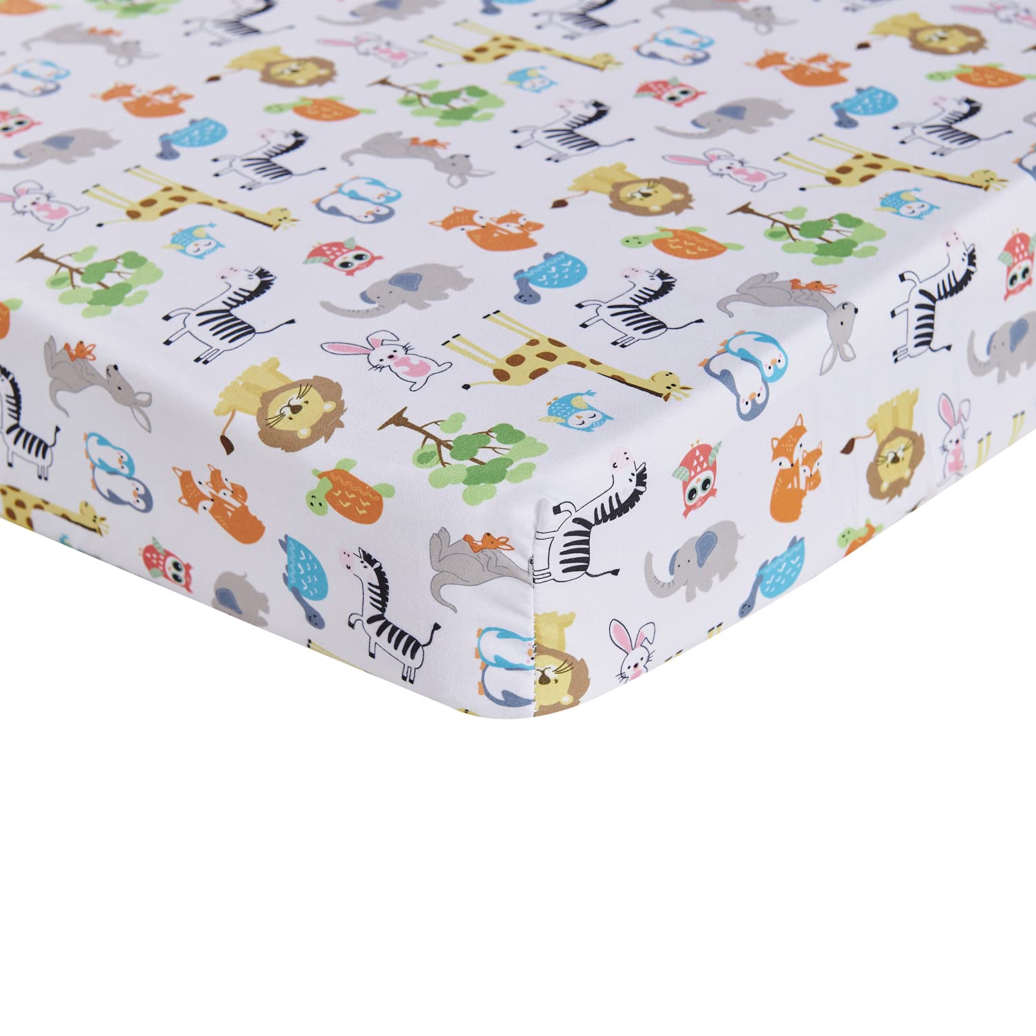5 PCs Noah's Ark Nursery Crib Bedding Set Blue Grey Animal Theme Baby Crib Bedding Set Quilt + Skirt + Fitted Sheet + Diaper Storage Bag + Window Valance