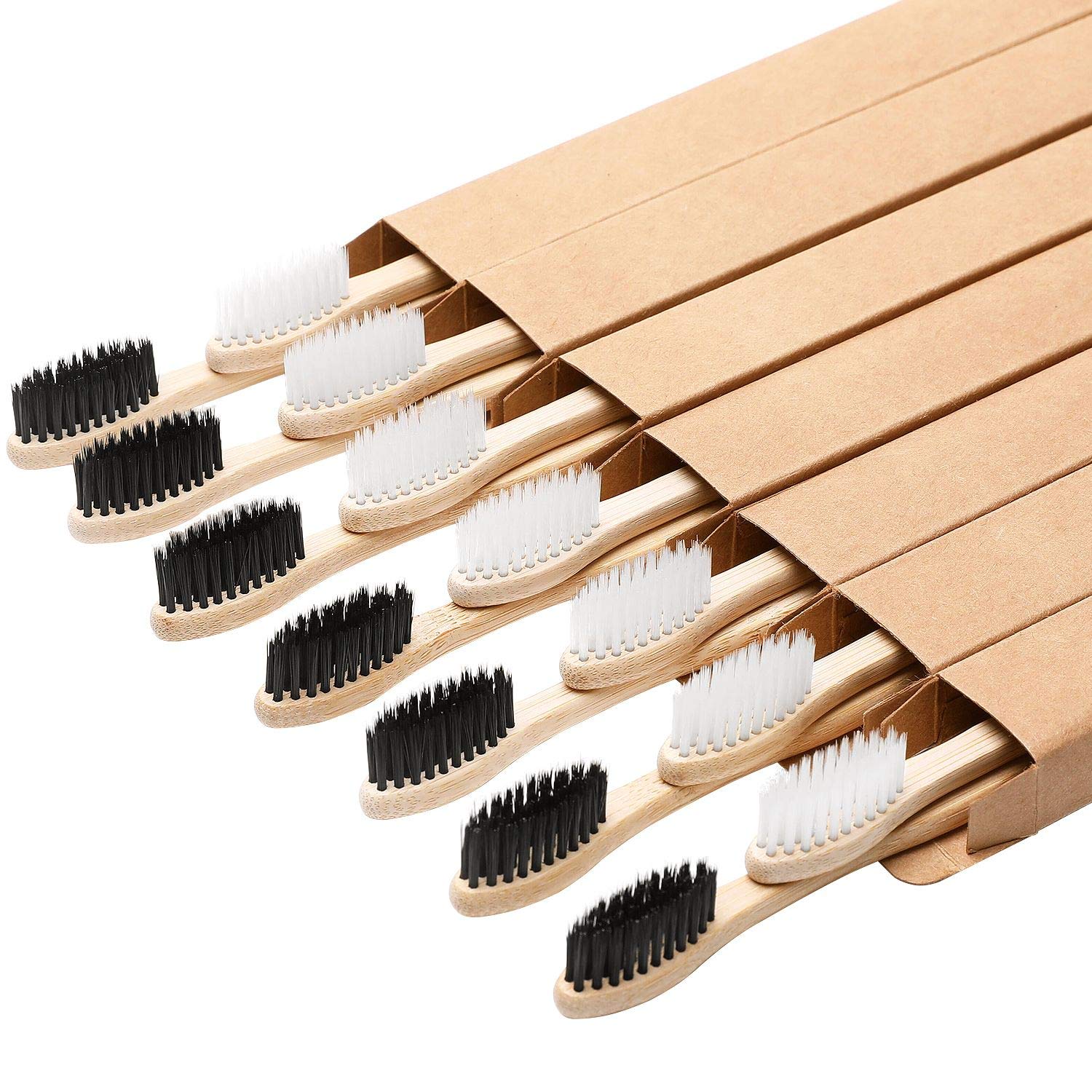 DENSET HBTDM Toothbrush Bamboo 14 Pcs, Biodegradable and Environmentally Friendly, Fine Bristles Professional and BPA Free.