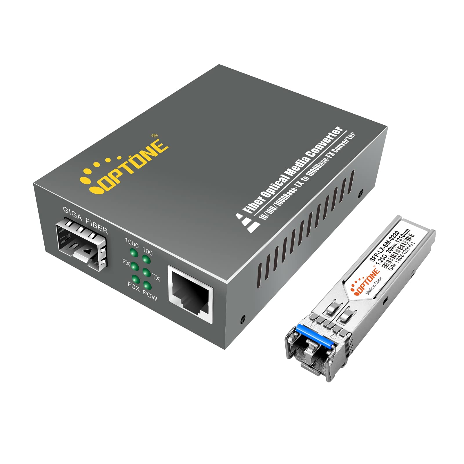 Gigabit Fiber to Ethernet Media Converter, OPTONE RJ45 Port 10/100/1000Base-Tx to 1000Base-LX Included SFP LX Transceiver SMF LC up to 20KM