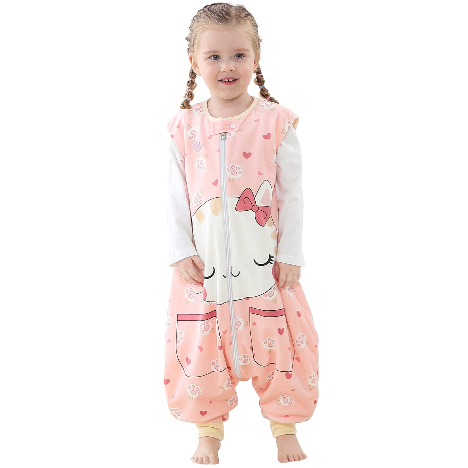 MICHLEY Unisex Baby Wearable Blanket Autumn Winter Toddler Sleeveless Sleeping Bag with Feet,Cat,1-3T