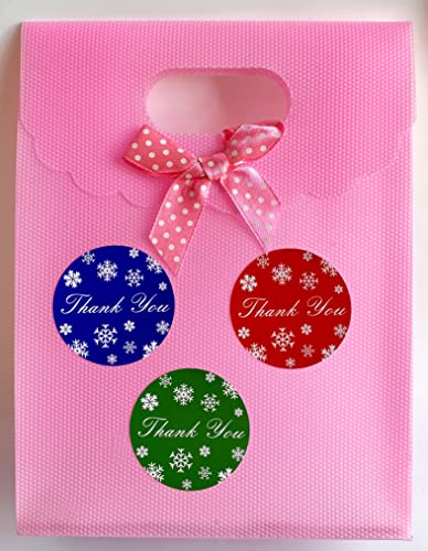 Christmas Thank You Stickers,MeshaKippa 2 inch 120pcs Thank You Stickers Snowflake,Christmas Envelope Seal Stickers in Blue,Green,Red