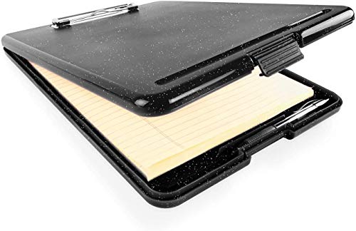 Slim Plastic Nursing RN Style Coaches Clipboard with Open Foldable Storage, Classroom Teacher College Size (9.5" x 13.5") (Black White Splatter)