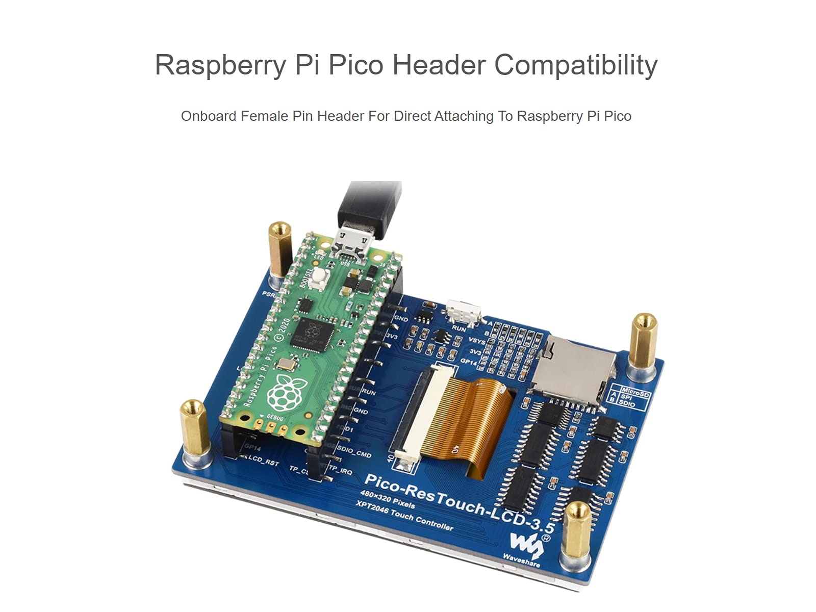 waveshare for Raspberry Pi Pico LCD 3.5inch Touch Display Module 480×320 Resolution 65K Colors Display IPS Screen,Resistive Touch Controller XPT2046, ILI9488 Driver, Using SPI Bus