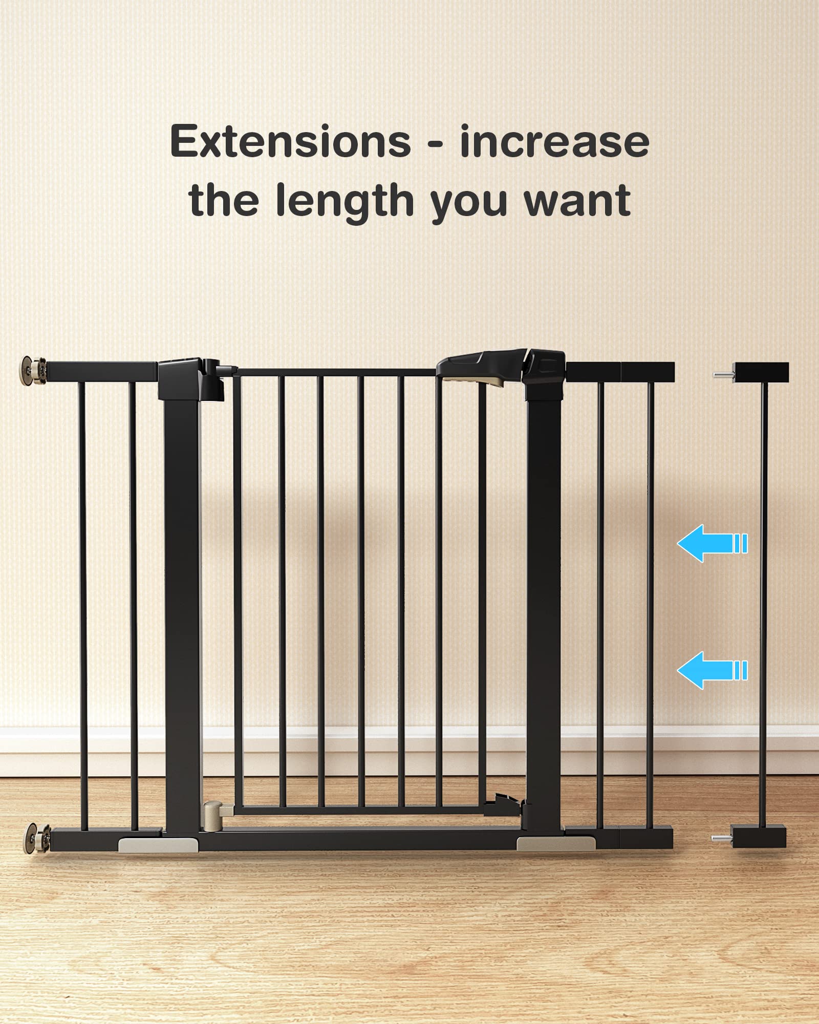 OTTOLIVES Metal Baby Gate Pet Gate 2.7 Inches Gate Extensions for Stairs & Doorways Baby Gate with a Anti-Collision Slot (Black)