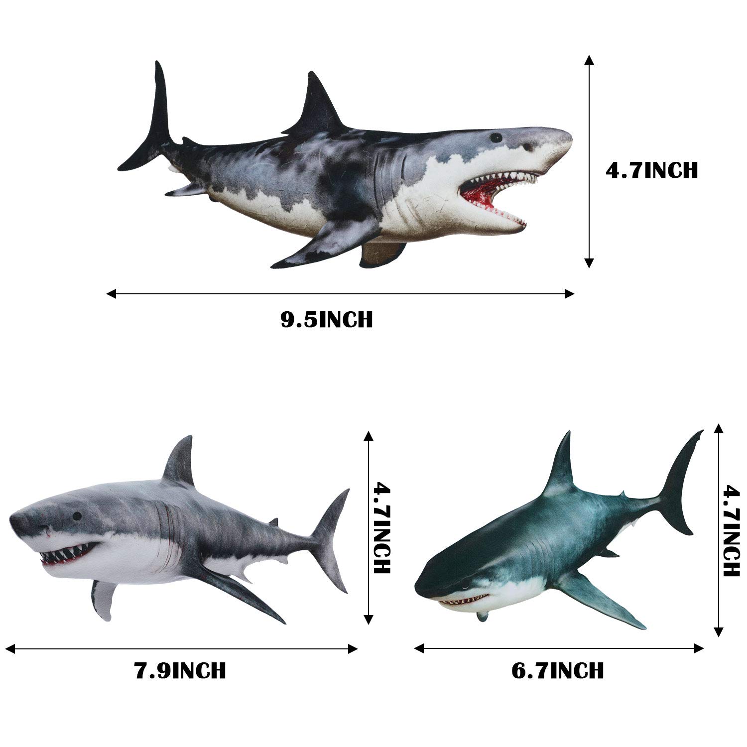 8 Pieces of Sharks Wall Stickers Peel and Stick Shark Wall Decals Sharks Removable Shark Decorations Sea Creature Animal Decal for Party Room Nursery Home Decor