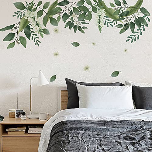 Hanging Green Vine Wall Decals, IVIOOO Eucalyptus Leaves Plants Wall Stickers for Kid Bedroom, Creative Removable Peel and Stick Wall Sticker Art Murals Living Room Sofa TV Background Wall Art Decor