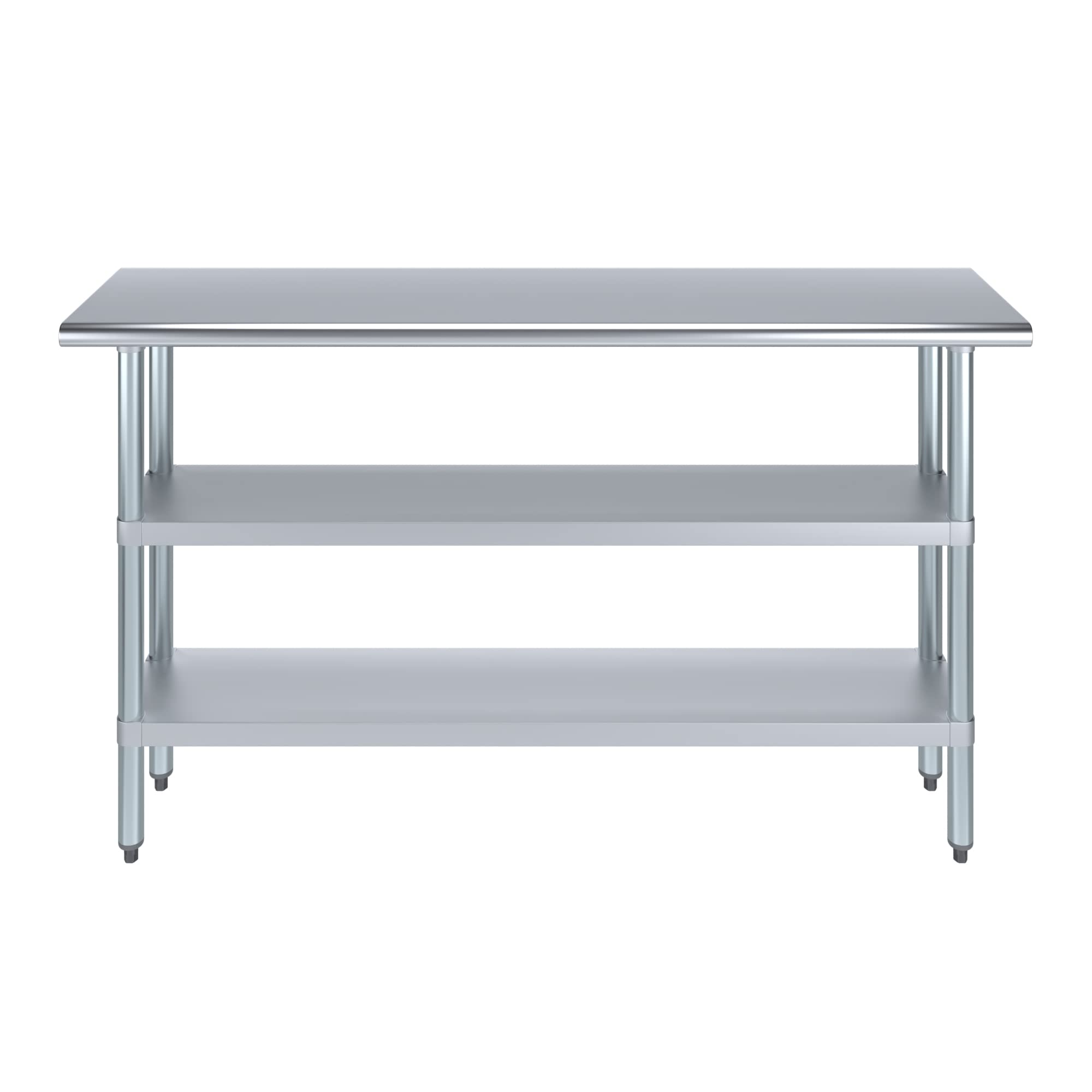 60" Long X 14" Deep Stainless Steel Work Table with 2 Shelves | Metal Food Prep Station | Commercial & Residential NSF Utility Table