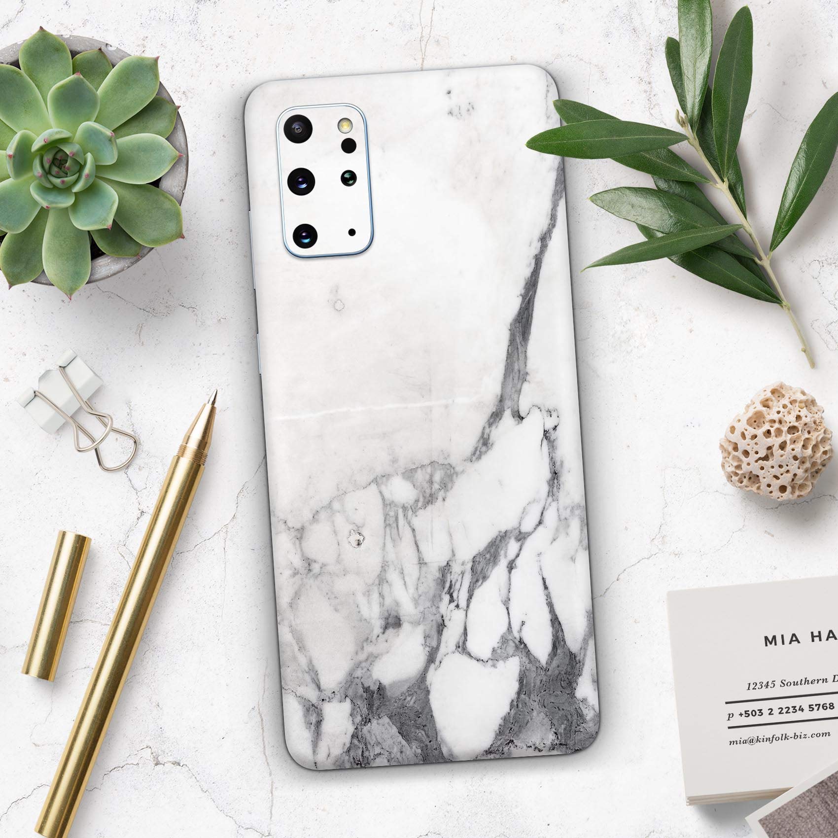 DesignSkinz White & Grey Marble Surface V3 Protective Vinyl Decal Wrap Skin Cover Compatible with The Samsung Galaxy S20 (Screen Trim & Back Glass Skin)