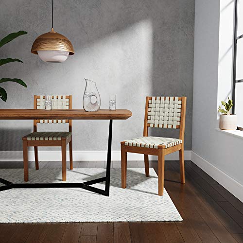 Amazon Brand - Rivet Faux Leather Woven Dining Chair with Wood Frame, Set of 2, 22"D x 18"W x 36"H, Light Beige