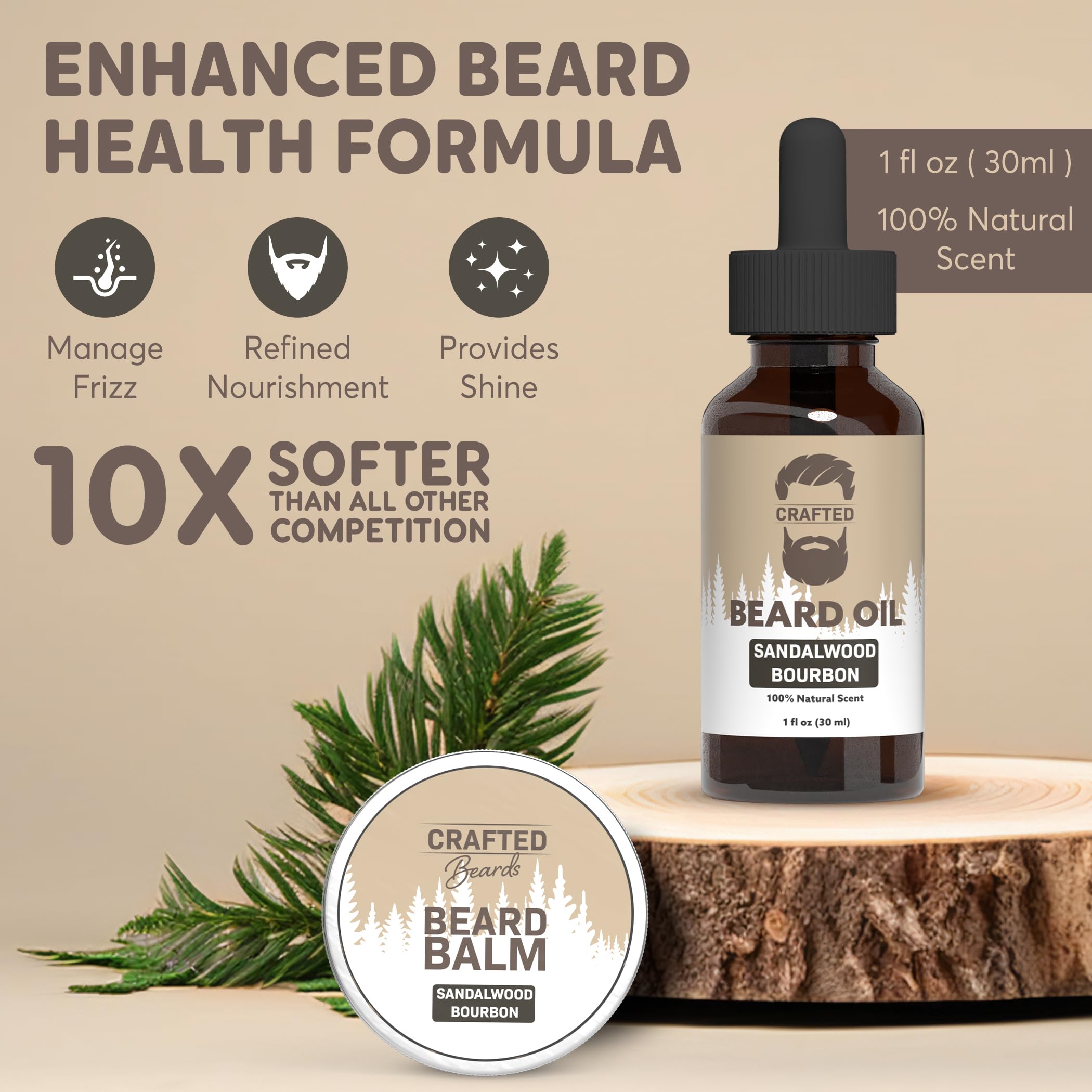 Beard Care Kit - Softer, Smoother, Moisturized Beard - Beard Oil and Balm - Gift Set (Sandalwood Bourbon)