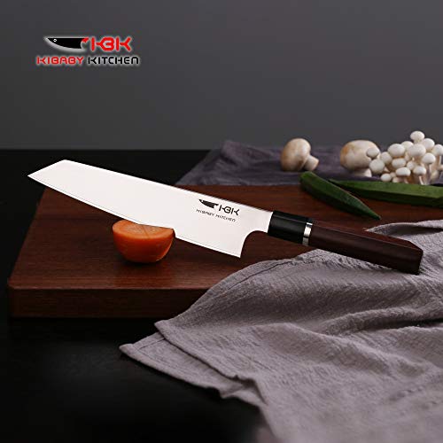 Kbk Japanese Gyutou Kitchen Chef Knife Forged SUS304 Stainless Steel Blade 8.5 Inch and Hard Alloy Edge 63 HRC Super Sharp with Ebony Wooden Handle Comfort Hold