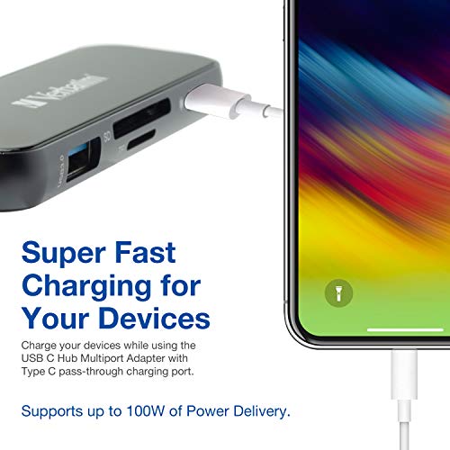 Verbatim 6-in-1 USB C Hub Adapter - 100W Power Delivery, USB 3.0 Ports, SD Card Readers, 3.5mm Audio Port for USB C Laptops + 6FT Monster 4K Ultra HDMI Cable