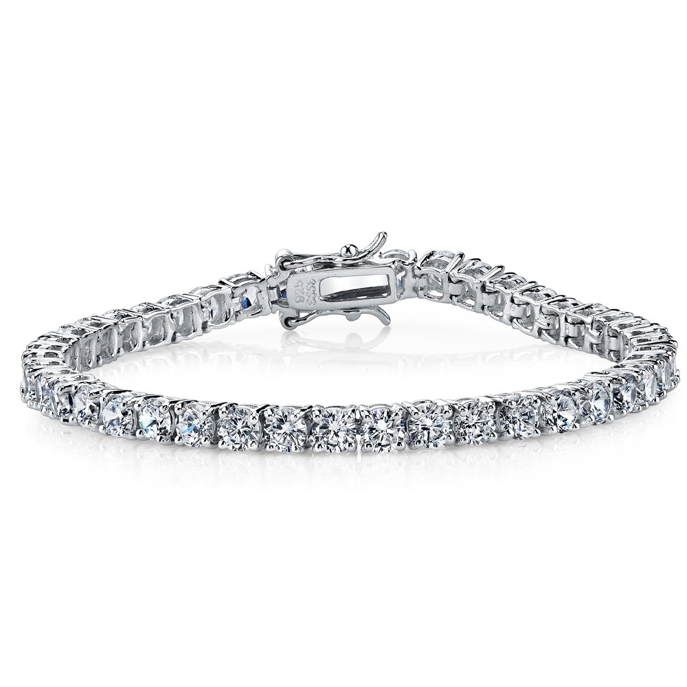 10 Carats 925 Sterling Silver and Round-Cut Cubic Zirconia Eternity Tennis Bracelet 4mm 7.25"
