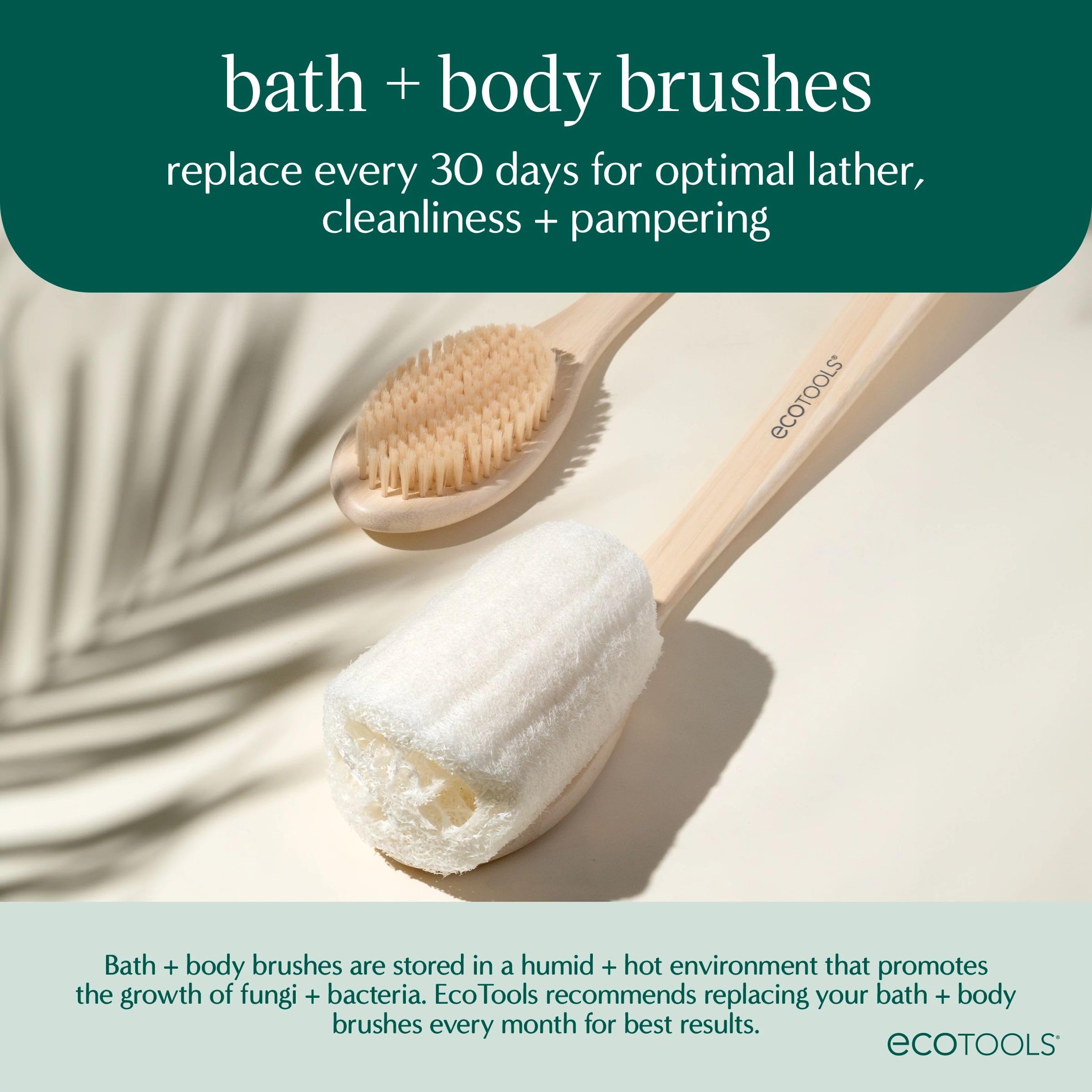 EcoTools EcoPouf Bath Brush, Loofah Brush for Bath & Shower, Made with Long Handle & Recycled, Soft Netting for Gentle Exfoliation, Back Brush for Men & Women, Eco-Friendly & Cruelty-Free, 1 Count