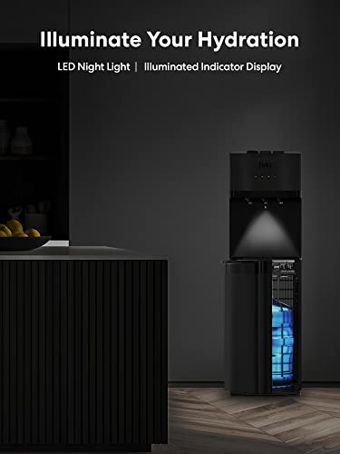 Brio CLBL520SCBLK Self-Cleaning Bottom Load Water Cooler Dispenser for 3 & 5 Gallon Bottles β Hot, Room & Cold Spouts, Child-Safety Lock, LED Display & Night Light, Black Stainless Steel