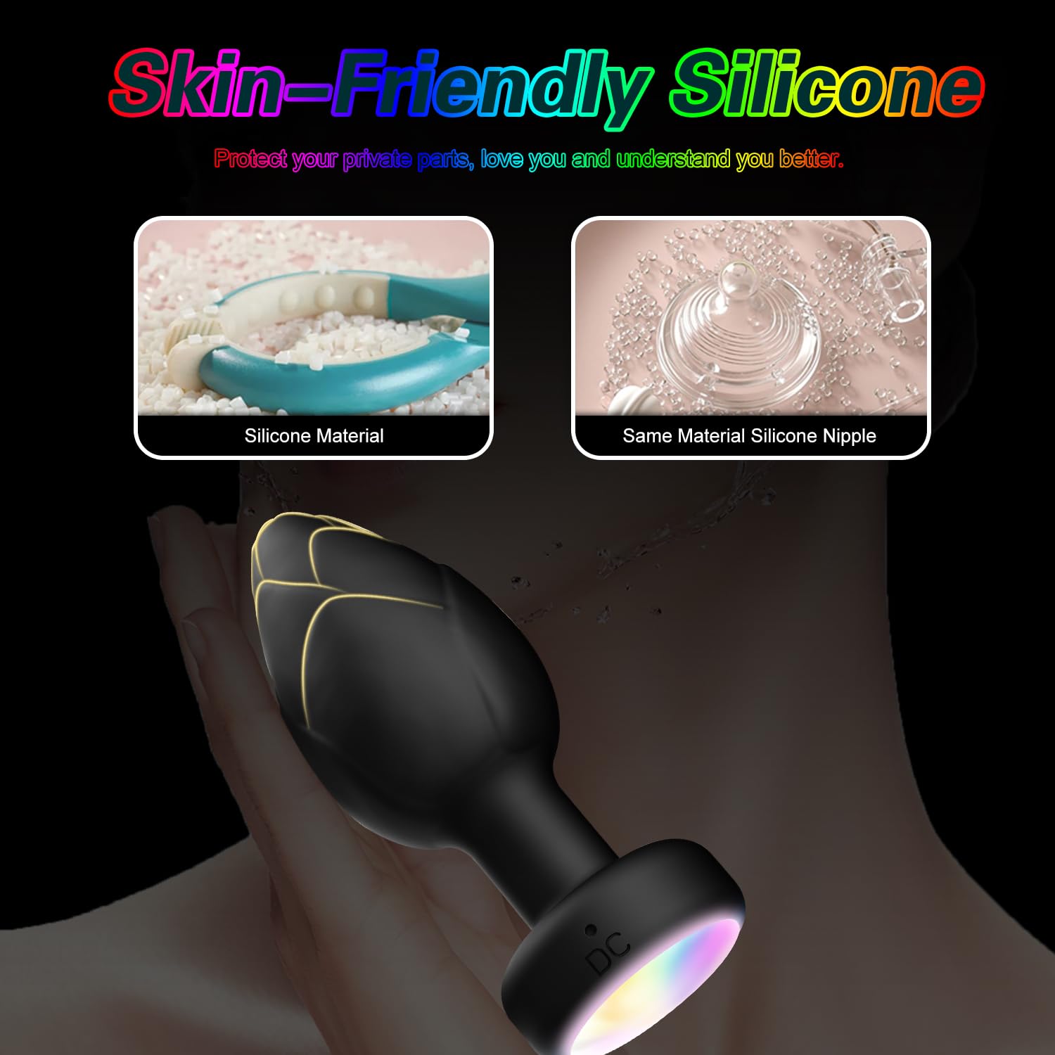 10 Modes Vibrating Butt Plug - LED Colorful Light up Remote Control Anal Plug for Prostate Massage, Adult Sex Toys Black