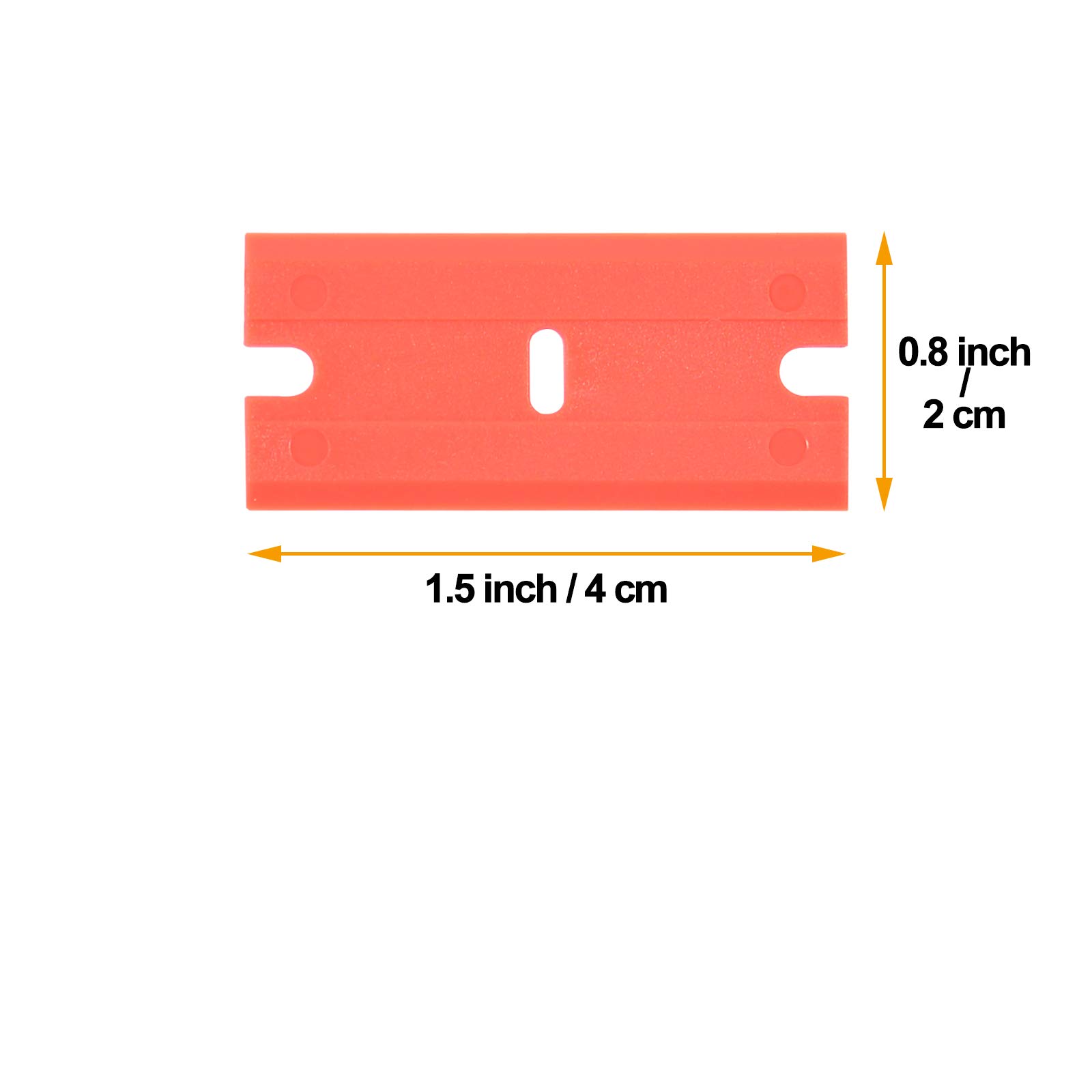 200pcs Plastic Razor Blades, Non-scratch Double Edged, for 1.5-inch Universal Safety Scraper Plastic Common Scraper, Remove Decals, Stickers, Adhesive, Clean Glass Window, Orange