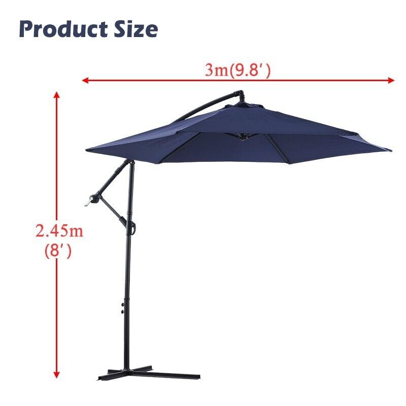 10 ft Hanging Umbrella Outdoor Market Umbrella Cantilever Garden Sun Shade (Blue)