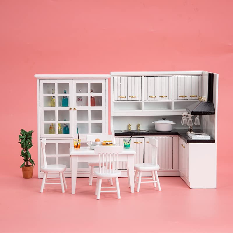 1/12 Scale Mini House Miniature Kitchen Furniture Fake Modern Wooden Miniature Kitchen Accessories Set Model