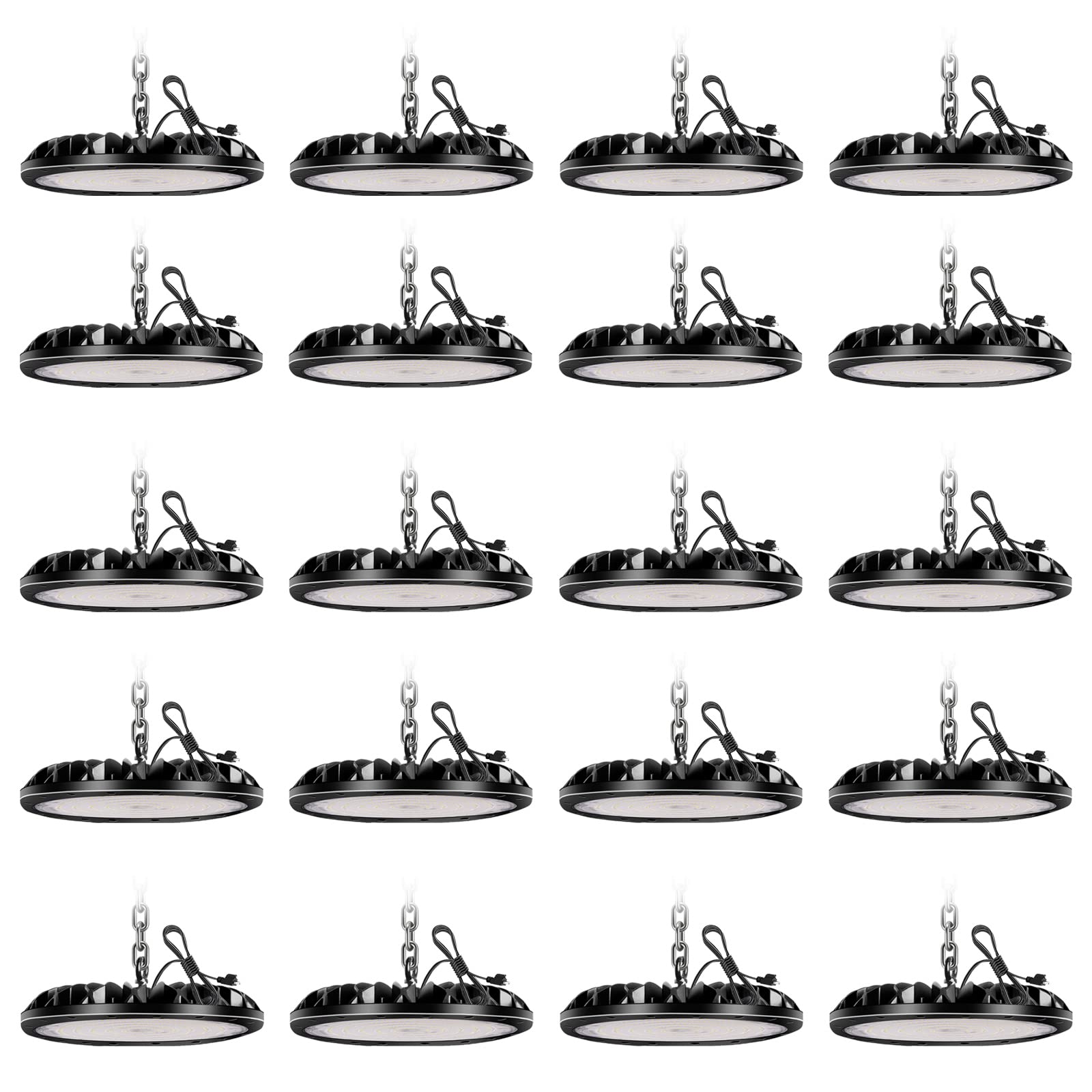 20 Pack 200W UFO LED High Bay Light, 20000LM LED High Bay Light Fixture with 110V US Plug, 6500K Daylight White Commercial Warehouse Area Light for Wet Location Area, Workshop, Warehouse, Garage