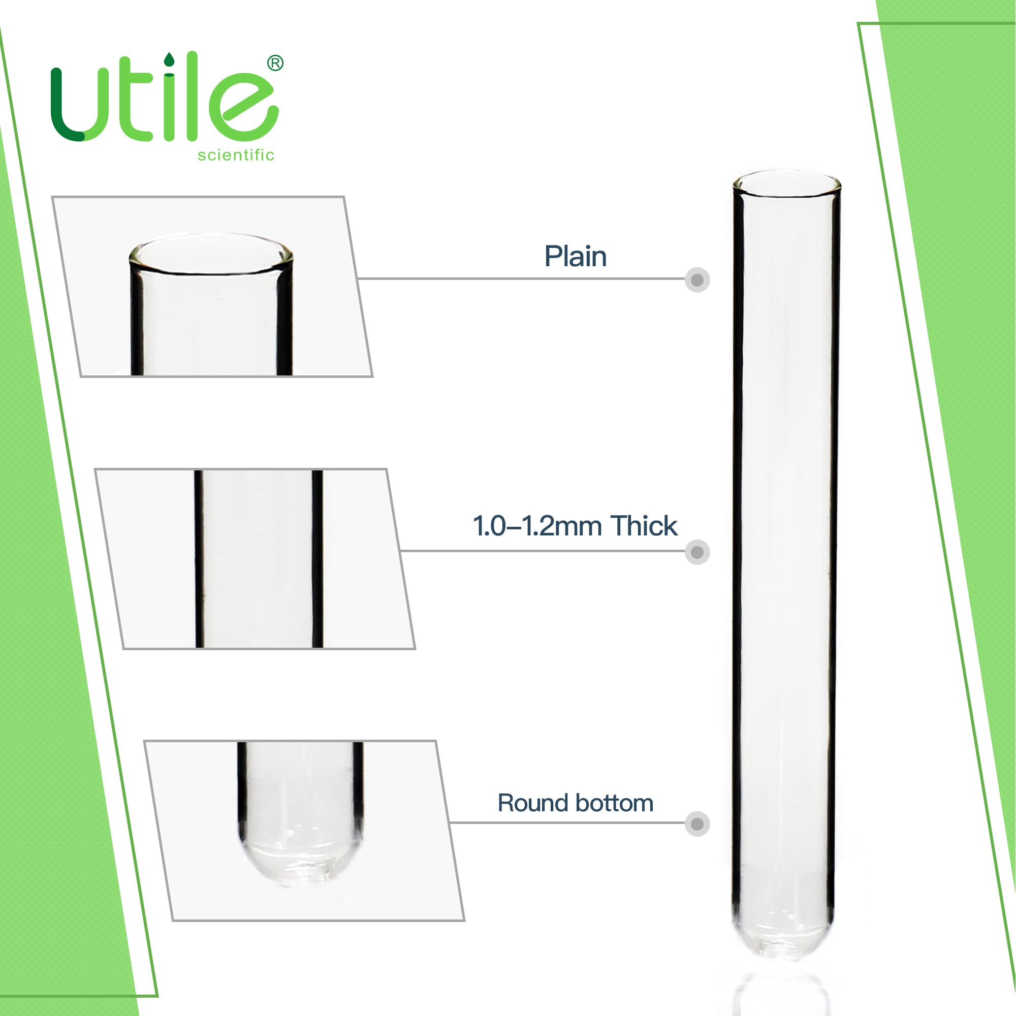 Utile 50pcs of Plain Cylindrical Glass Test Tubes, Vol.20ml, 20x150mm, Medium Borosilicate Glass Material, 4004.0135.50