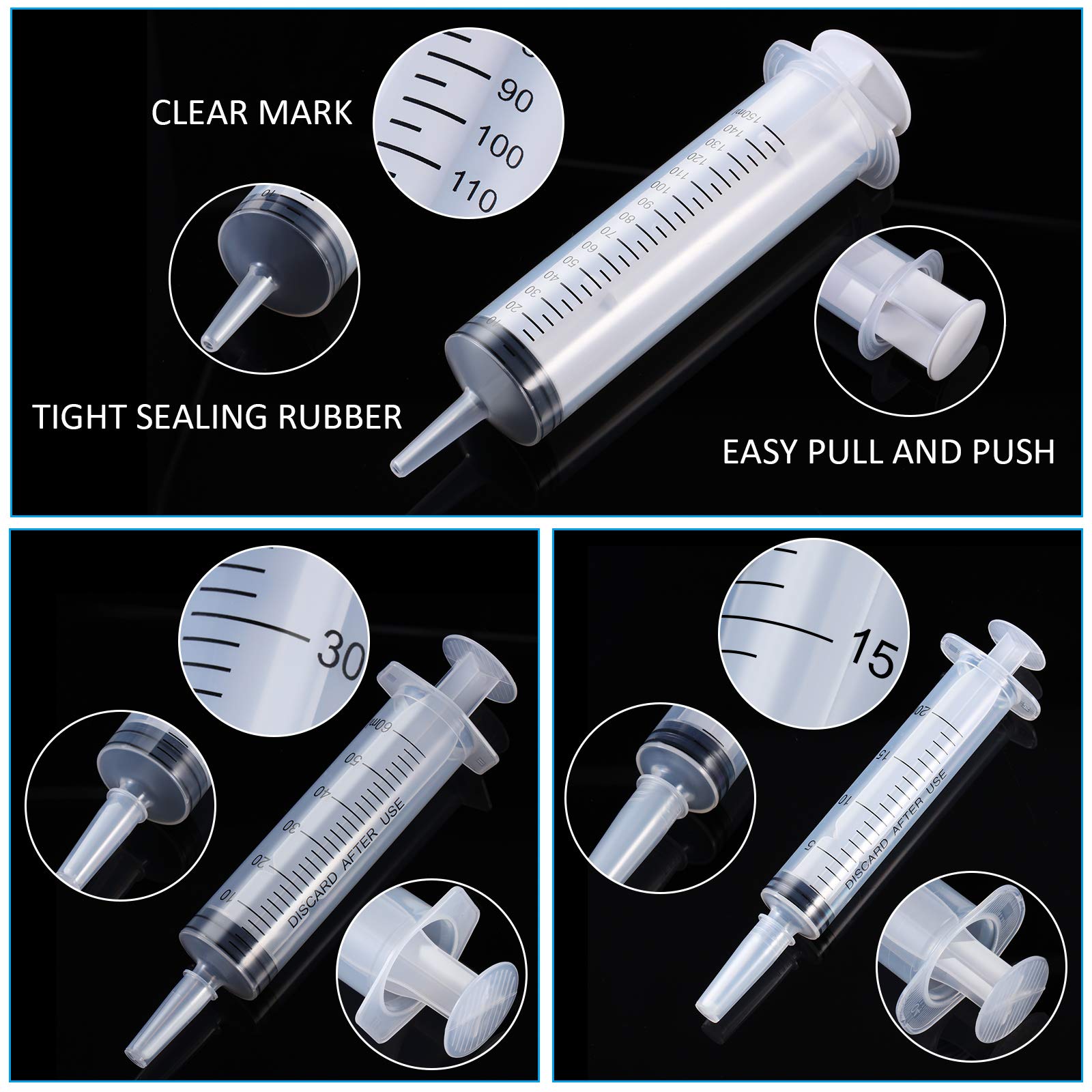 Nuanchu 8 Pieces Large Plastic Syringe Set, Animals Syringes Liquid Measuring Syringe Tools for Dispensing, Animals Feeding, Watering and Multiple Uses (20ml, 60ml,150ml)