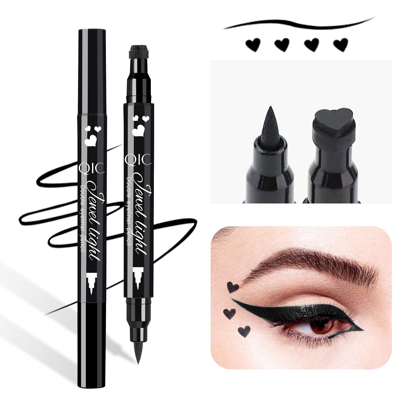 Jutoe 1Pcs Dual Ended Eyeliner Stamp,Waterproof Liquid Eyeliner With Heart Seal Stamp,Long Lasting Seal Eyeliner Pen For Makeup,Eye Decoration Eye Liner Makeup Tool Black No smudge (02# Heart)