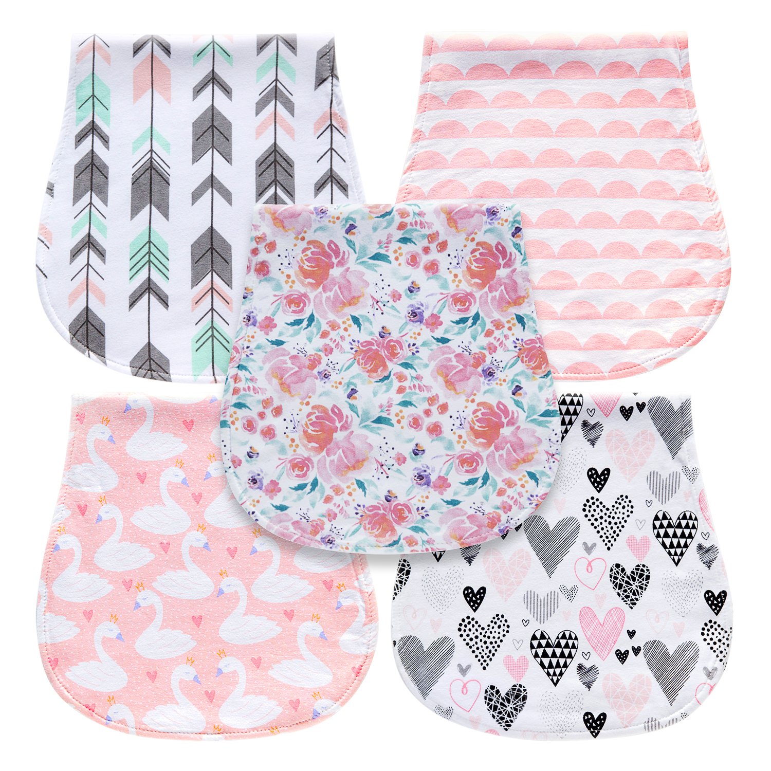 5-Pack Baby Burp Cloths for Girls, Triple Layer, 100% Organic Cotton, Soft and Absorbent Towels, Burping Rags for Newborns by MiiYoung