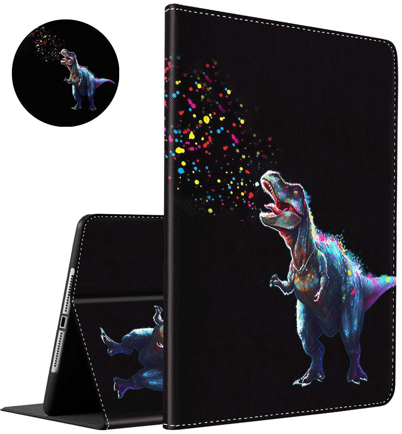 Case for All-New Fire HD 10 & Fire HD 10 Plus Tablet (10.1", 11th Generation, 2021 Release), Slim Folio Stand Soft Protective Cover with Smart Auto Wake/Sleep, Watercolor Dinosaur Spray Rainbow