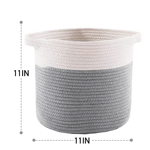 Lamberia 3 Packs Woven Storage Basket Bins 11x11 Laundry Basket Cube Organizer Storage Bins Woven Basket Cotton Rope Bin Storage Baskets for Organizing Toys Laundry Blanket Nursery Storage (Light