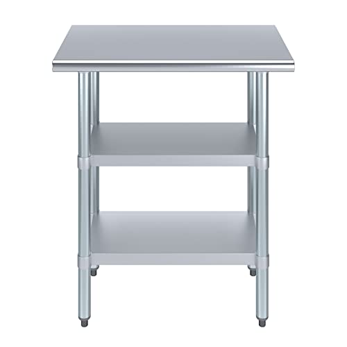 30" Long X 18" Deep Stainless Steel Work Table with 2 Shelves | Metal Food Prep Station | Commercial & Residential NSF Utility Table