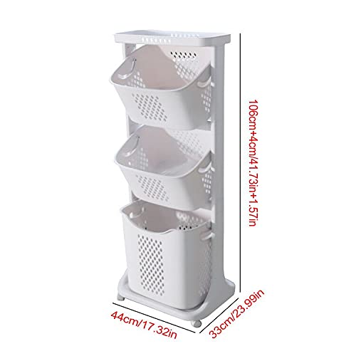 3 Tier Laundry Basket PP Material Laundry Basket with Wheels Laundry Basket Shelf with Two Kinds of Handles Clothes Baskets for Kitchen Bedroom Laundry Room Bathroom