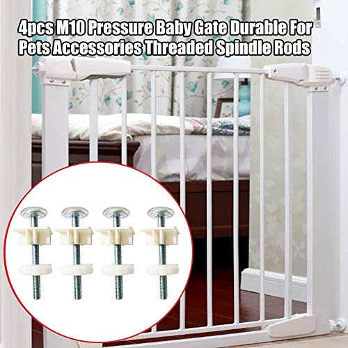 CALIDAKA 4 Pack 10MM Baby Gate Threaded Spindle Rod, M10 Spindle Rods Gate Spindle Rods Accessory Pressure Gate Replacement Parts Screw Mounted Bolts Kit for Gate/Stair Railing Safety Gate