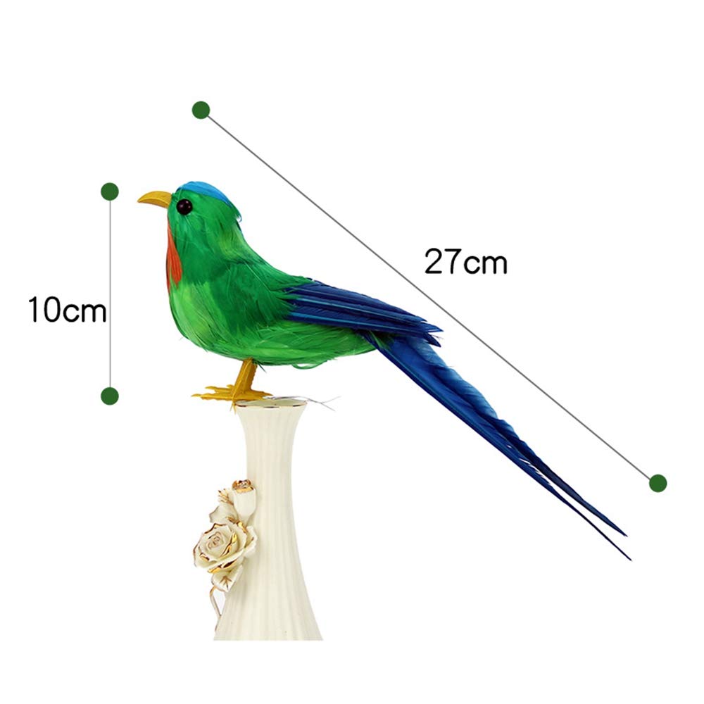10" Green Fake Bird Feather Artificial Foam Bird Decorative Figurines Statues for Modern Home Garden Zoo Ornament Decoration