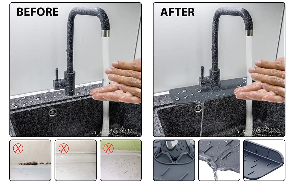 1 Pcs Grey Silicone Faucet Handle Drip Catcher Tray - Drip Catcher for Sink Faucet – Kitchen Faucet Drip Mat - Sink Faucet Splash Guard - Faucet Pad - Counter Faucet Mat - Silicone Sink Protector !
