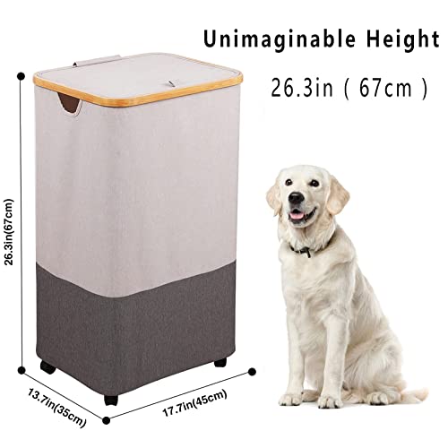105L Laundry Basket with Wheels β Foldable Laundry basket with Bamboo Handles, Grey Dirty Clothes Hamper with wheels for Bathroom, Bedroom, Room, Closet, Hampers for Laundry, Toys, Clothing